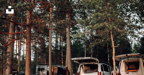 숲 속의 캠핑카 주위에 앉아 있는 한 무리의 사람들 사진 Unsplash의 무료 스웨덴 이미지