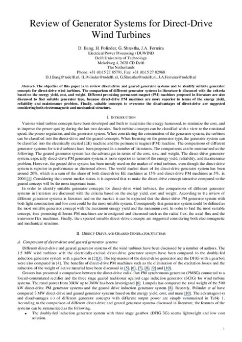 Pdf Review Of Generator Systems For Direct Drive Wind Turbines