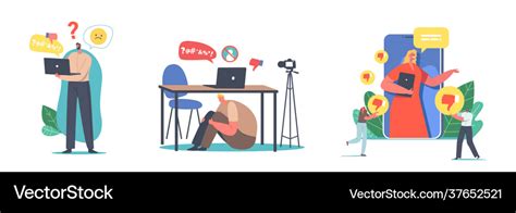 Set Male And Female Characters Social Hate Vector Image