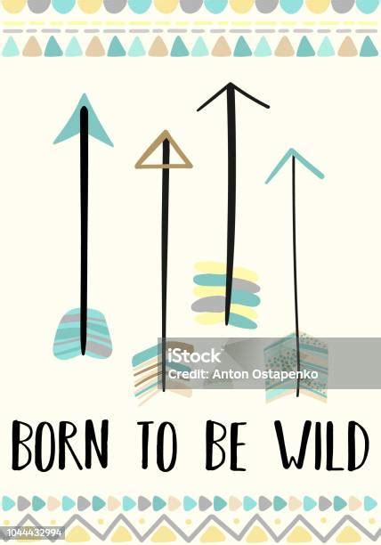 Boho 스타일 비문 출생 야생 수로 화살표의 벡터 이미지 만화 그림 엽서 포스터에서 사용 하기 위해 아이 들을 위한 옷에 인쇄합니다 깃털에 대한 스톡 벡터 아트 및 기타