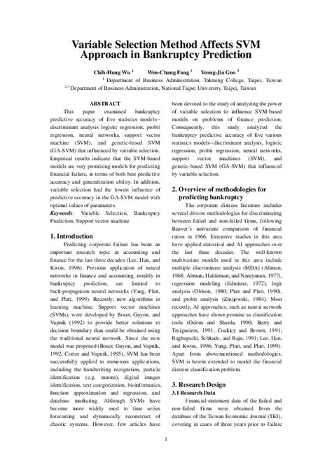 pdf variable selection method affects svm approach in bankruptcy