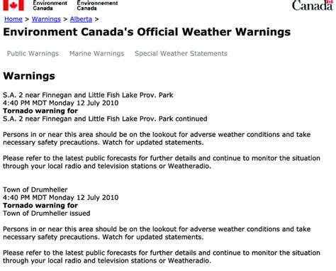 Tornado Warning By Environment Canada Source Ec 2010 Download