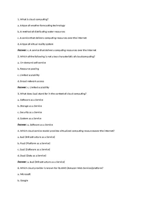 Mcq Chapter 1 Cloud Computing 1 What Is Cloud Computing A A Type Of Weather Forecasting
