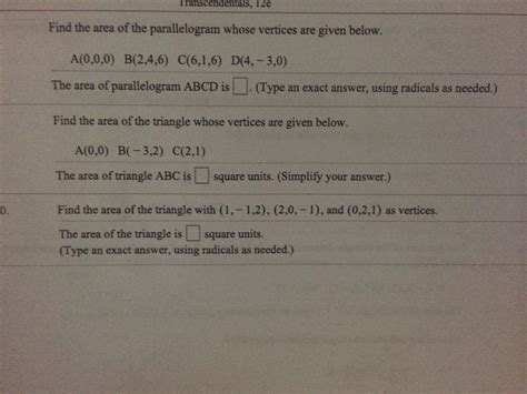 Solved Find The Area Of The Parallelogram Whose Vertices Are