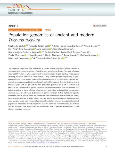 Pdf Population Genomics Of Ancient And Modern Trichuris Trichiura