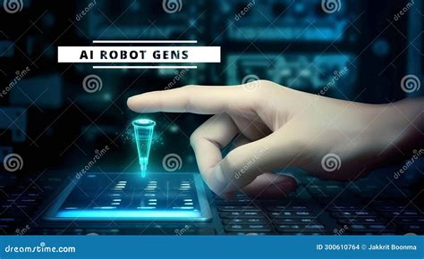 Hand Pressing A Button On A Touch Screen Interface Showing Robot