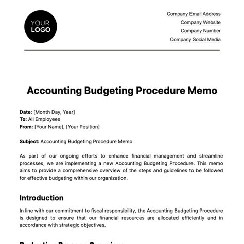 Accounting Budgeting Procedure Memo Template Edit Online And Download