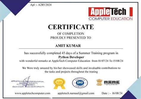 Completed Python Developer Training At Appletech Amit Kumar Posted On The Topic Linkedin