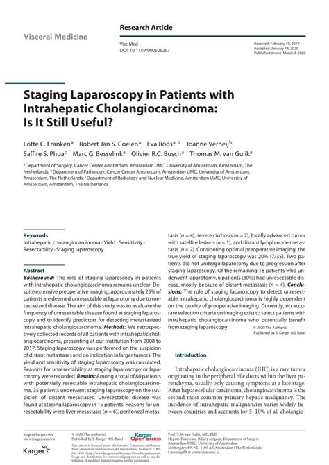Pdf Staging Laparoscopy In Patients With Intrahepatic