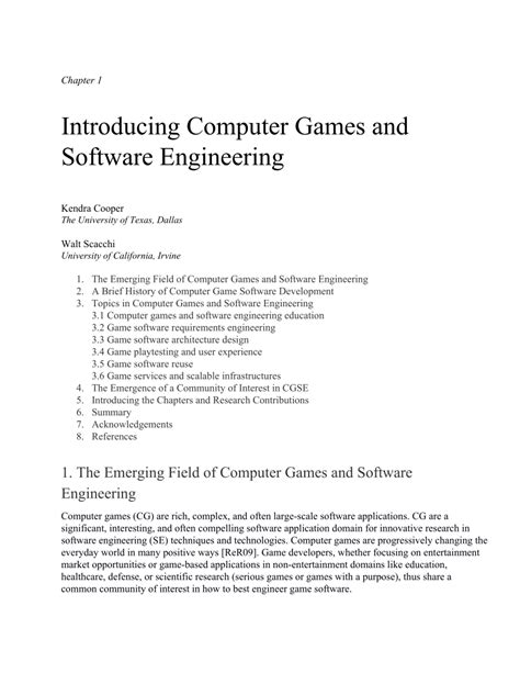 Pdf Introduction To Computer Games And Software Engineering