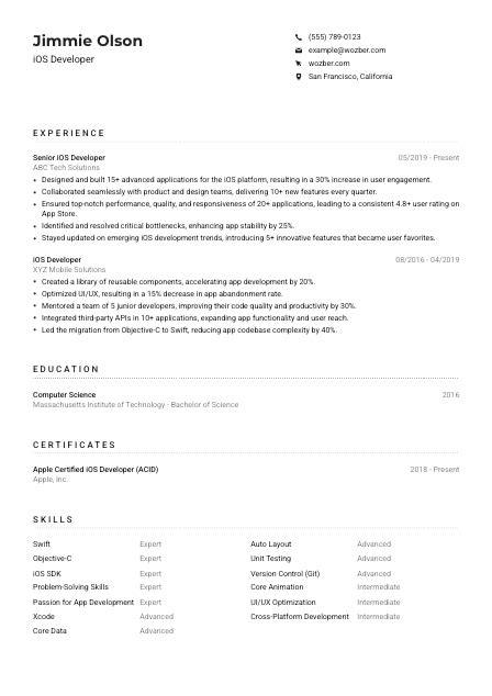 Ios Developer Cv Example Ios Developer Cv Example