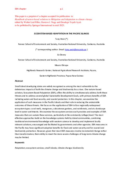Pdf Ecosystem Based Adaptation In The Pacific Islands