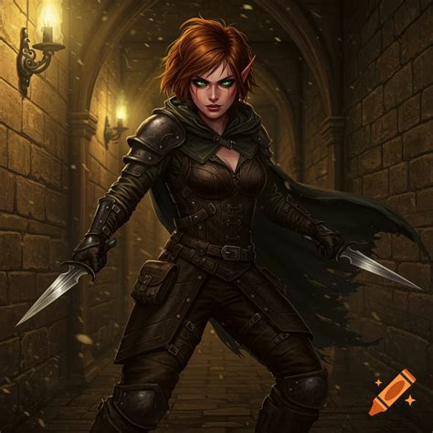 Illustration Of A Female Halfling Rogue With An Undercut Brown Hood