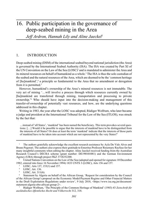 Pdf Public Participation In The Governance Of Deep Seabed Mining In The Area