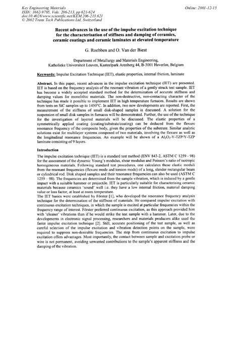 Recent Advances In The Use Of The Impulse Excitation Technique For The