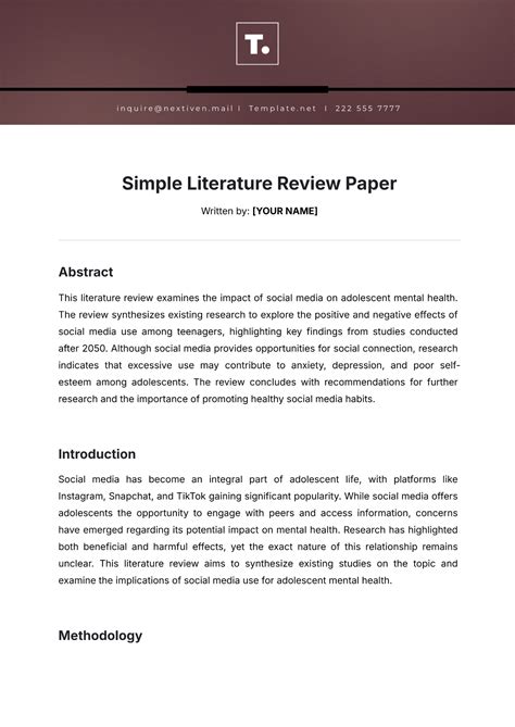 Free Literature Review Templates To Edit Online And Print