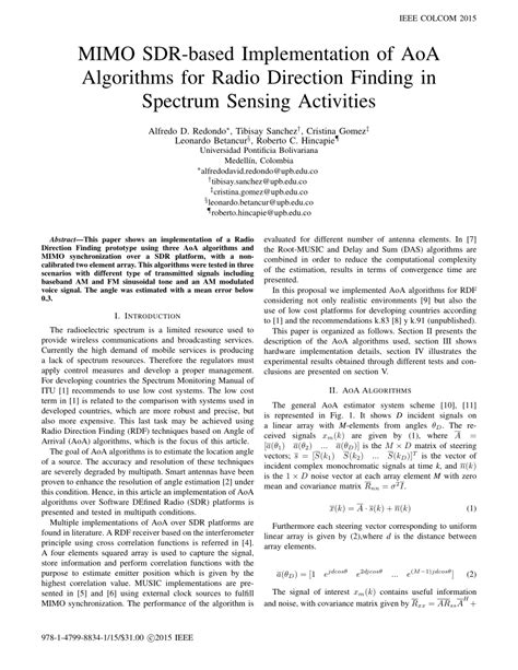 Pdf Mimo Sdr Based Implementation Of Aoa Algorithms For Radio