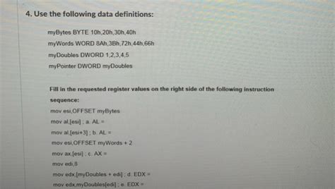 4 Use The Following Data Definitions Mybytes Byte