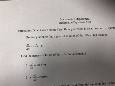 Solved Mathematics Department Differential Equations Test Chegg