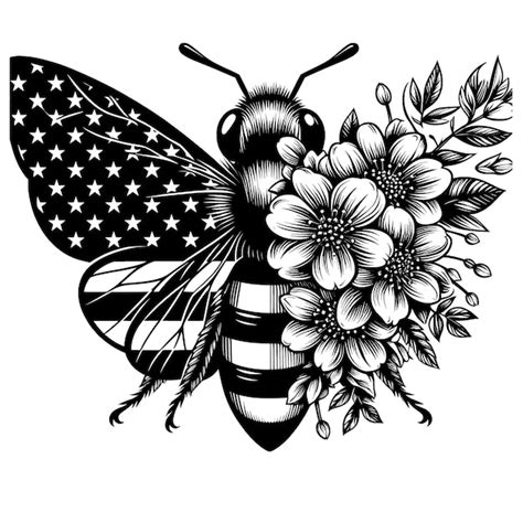 Premium Vector Funny Bee Half With Flowers Usa Flag Vector Filest