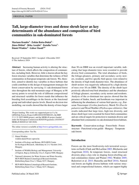 Pdf Tall Large Diameter Trees And Dense Shrub Layer As Key Determinants Of The Abundance And