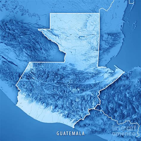 Guatemala Country 3d Render Topographic Map Blue Border Digital Art By