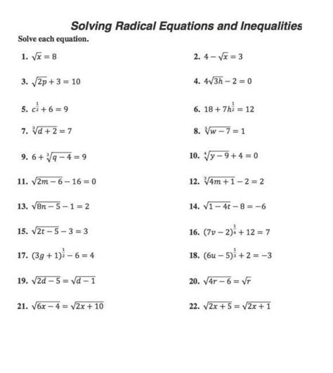 Solved Solving Radical Equations And Inequalities Solve Each