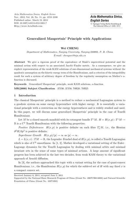 Pdf Generalized Maupertuis Principle With Applications