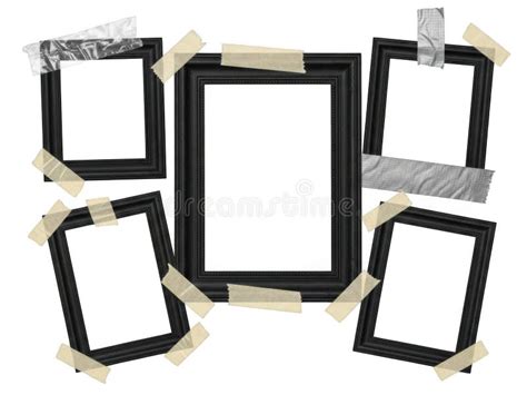 Five Empty Picture Frames Secured With Tape Stock Illustration