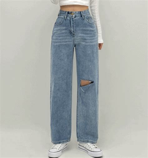 당출🚚[힙워싱👍🏻 무릎트임 ] 무파진 하이웨스트 샌드포인트 워싱 와이드 데님팬츠 키작녀팬츠 봄데님 여름데님 청바지 에이블리