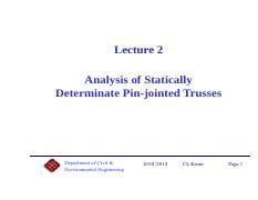 Lecture Truss Analysis Pdf Lecture Analysis Of Statically D T Determinate I T Pi Pin