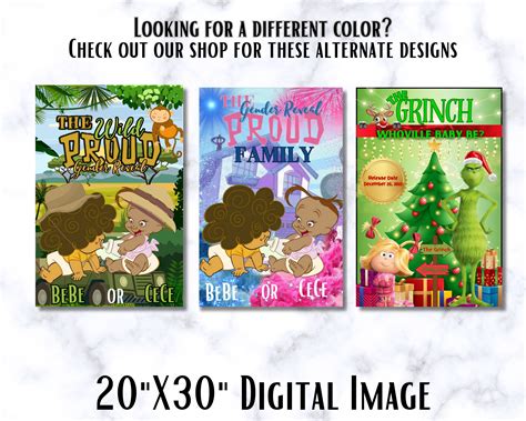 Proud Family Gender Reveal Bebe Cece Purple And Blue Baby Welcome Sign Digital Download X