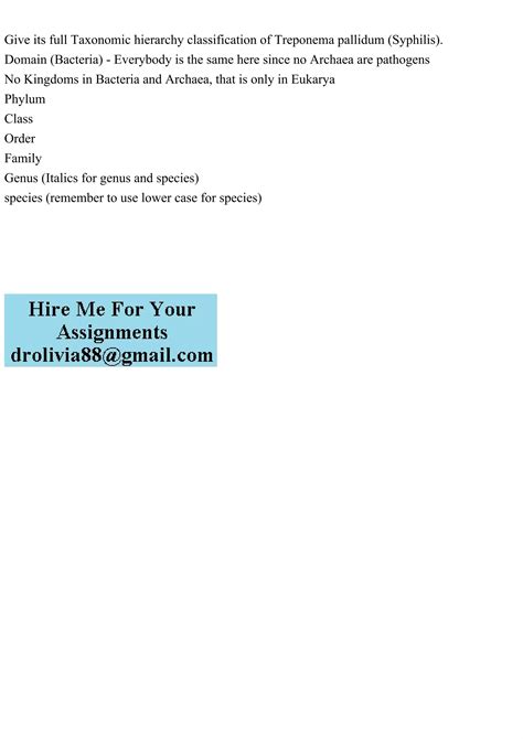 Give Its Full Taxonomic Hierarchy Classification Of Treponema Pallid Pdf