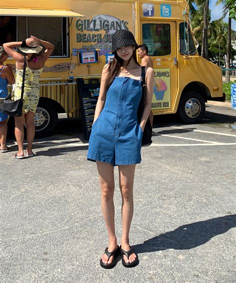 하바나선데이 당일발송 백크로스 데님 숏 점프수트 J