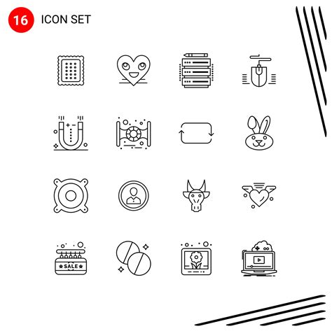 Editable Vector Line Pack Of 16 Simple Outlines Of Attraction Computer Face Mouse Rack Editable