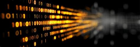 Binary Code Stream Digital Data Flow In Yellow On Black Background