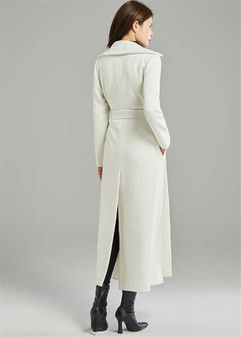 White Wool Blend Coat Long Belted Winter Coat Ylistyle C2997 Etsy