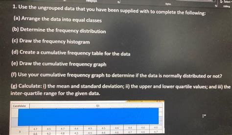 Solved 1 Use The Ungrouped Data That You Have Been Supplied