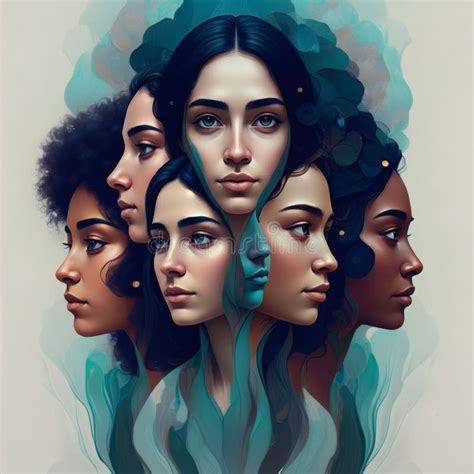 Abstract Artistic Portrait Of Diverse Women Faces Layered Surreal Concept Unity Identity