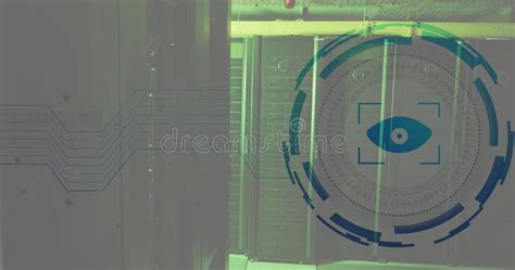 Image Of Eye In Viewfinder With Loading Circles Over Illuminated Server