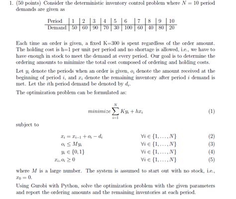 Solved Consider The Deterministic Inventory Control Problem