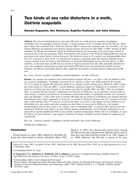 Pdf Two Kinds Of Sex Ratio Distorters In A Moth Ostrinia Scapulalis