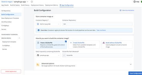 build configuration devtron