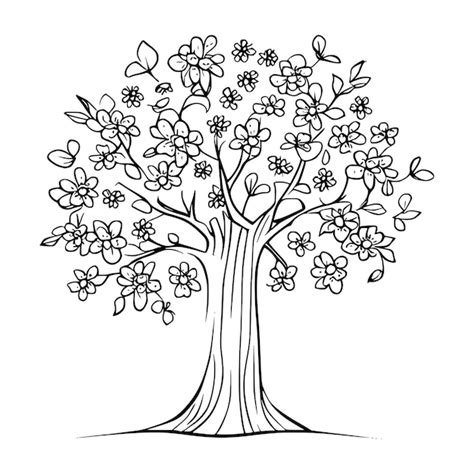 어린이와 유아를 위한 꽃 나무 색칠 공부 페이지 프리미엄 벡터