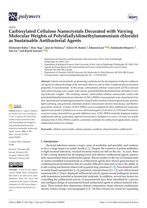 Pdf Carboxylated Cellulose Nanocrystals Decorated With Varying