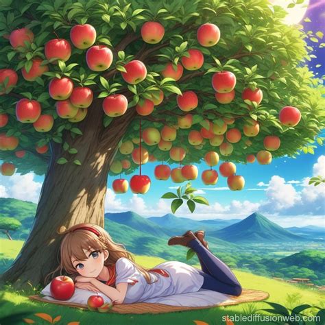 Sleeping Person With Apple Tree And Falling Fruit Stable Diffusion Online