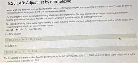 solved 6 25 lab adjust list by normalizing when analyzing