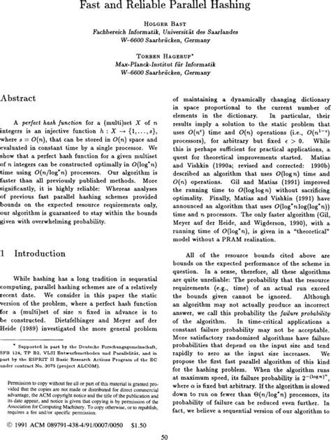 Fast And Reliable Parallel Hashing Proceedings Of The Third Annual Acm Symposium On Parallel
