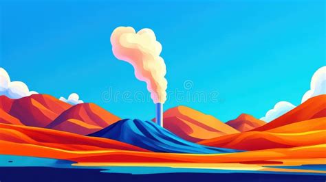 A Sleek Geothermal Power Plant Releases Steam Under A Bright Blue Sky