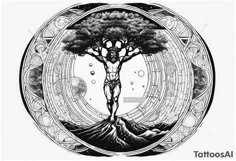 Very Masculine Tattoo About Creation Including Atlas Carrying World Vitruvian Man Touch Of God